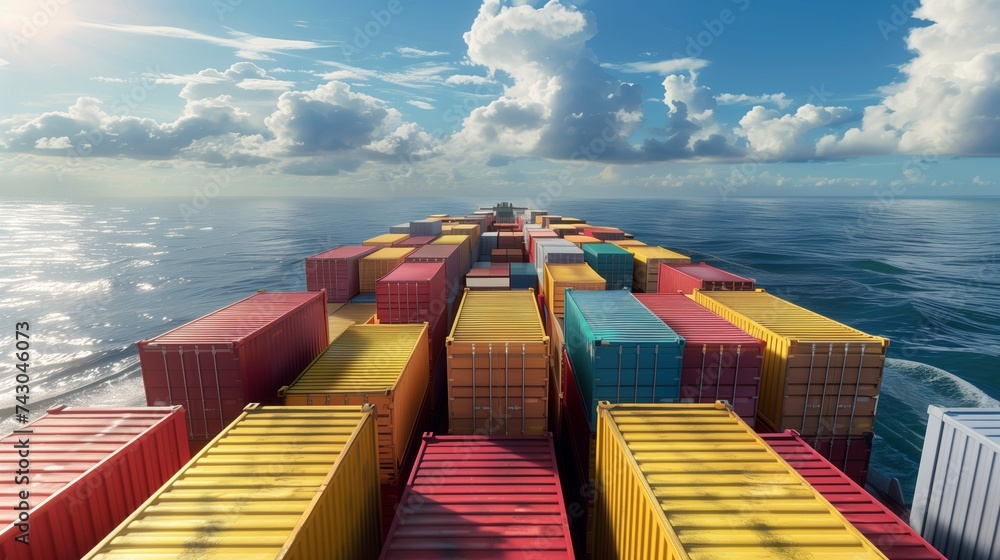 Merchant worldwide transportation ship full of Cargo Container boxes ...