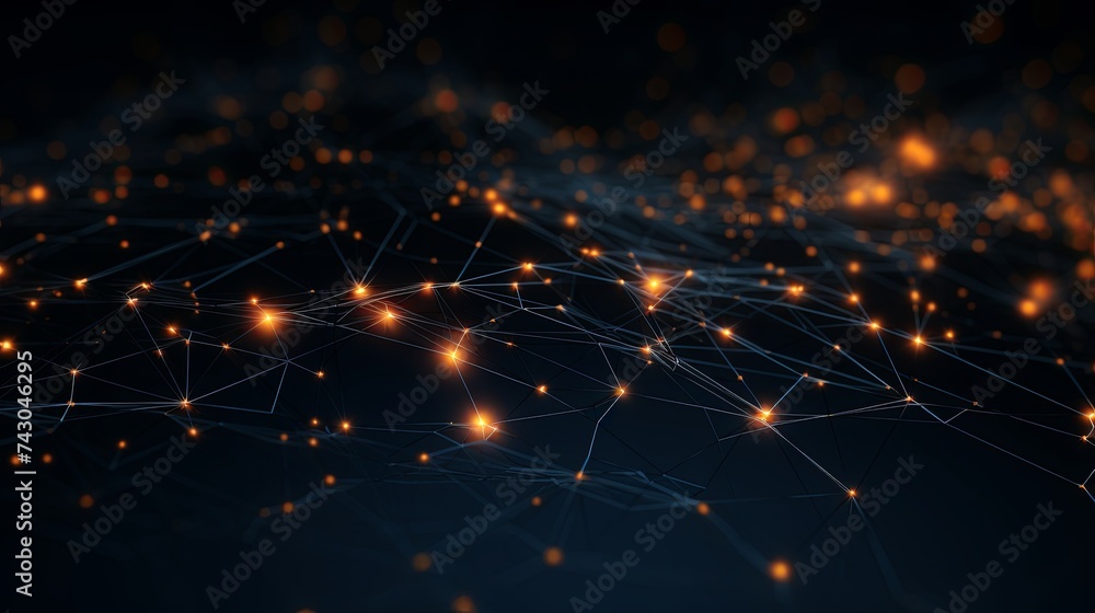 Vivid depiction of a digital network with radiant nodes and ...