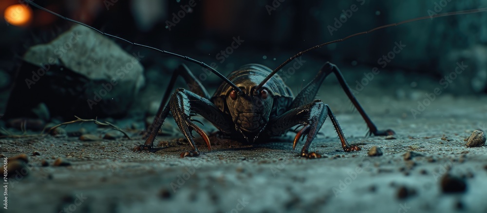 Camel cricket or cave cricket Ceuthophilis sp on rug in basement of ...