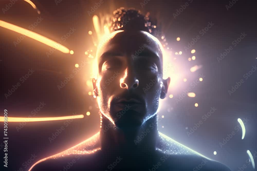 Meditating man. Spiritual person with aura Healing energy standing ...