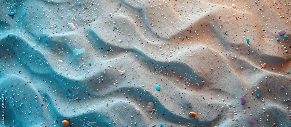 Close up side shot of hands shows microplastic waste contaminated with ...
