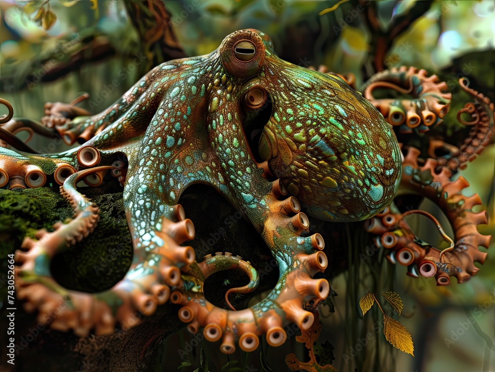 A vibrant 3D rendering of an octopus that has evolved to live in a ...