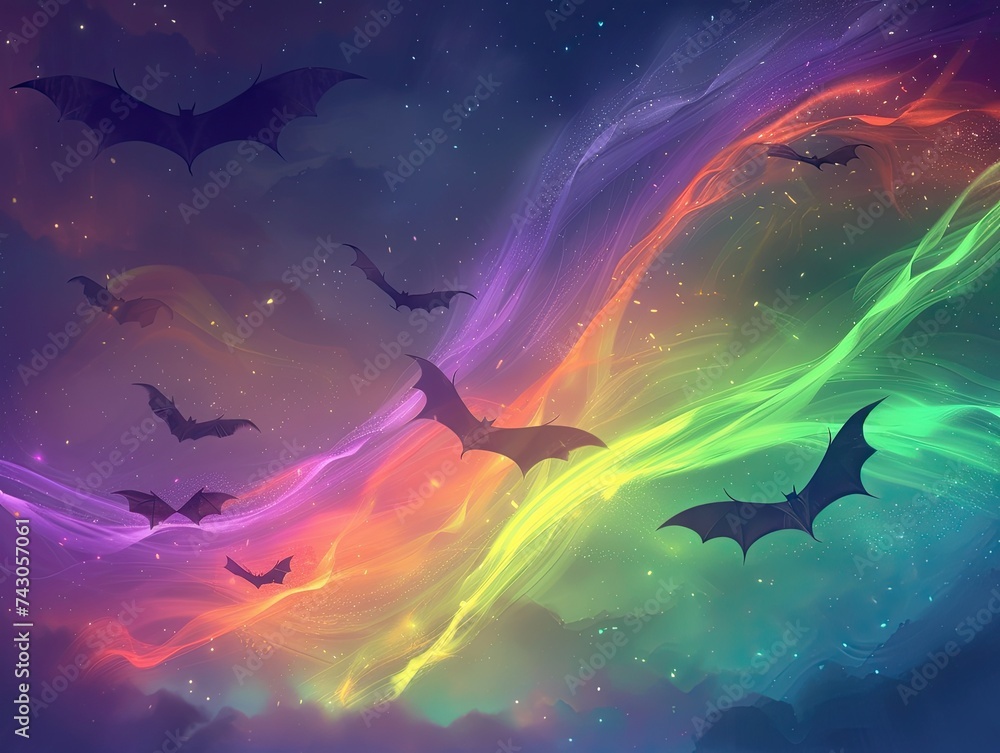 An enchanting background of a twilight sky dotted with bats encircled ...