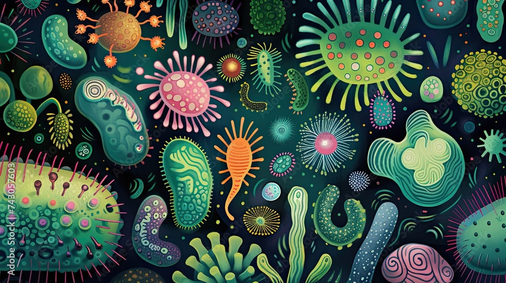 Craft an endearing illustration depicting bacteria as sweet gentle ...