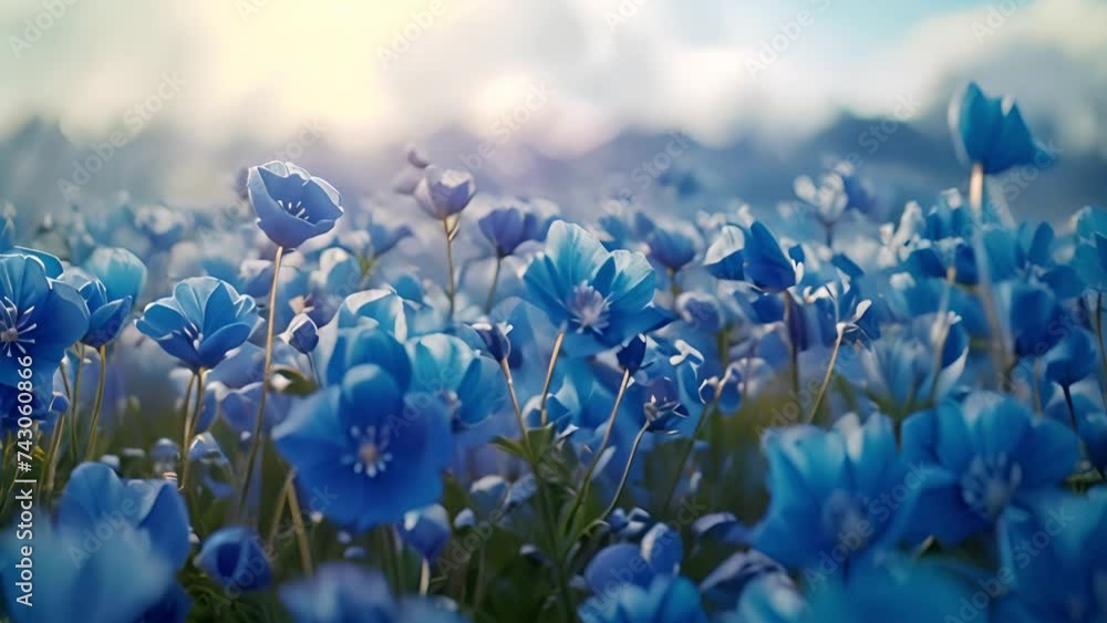 blue nemophila flower field in Hitachi seaside park, tourism in Japan, beautiful blooming blue ...