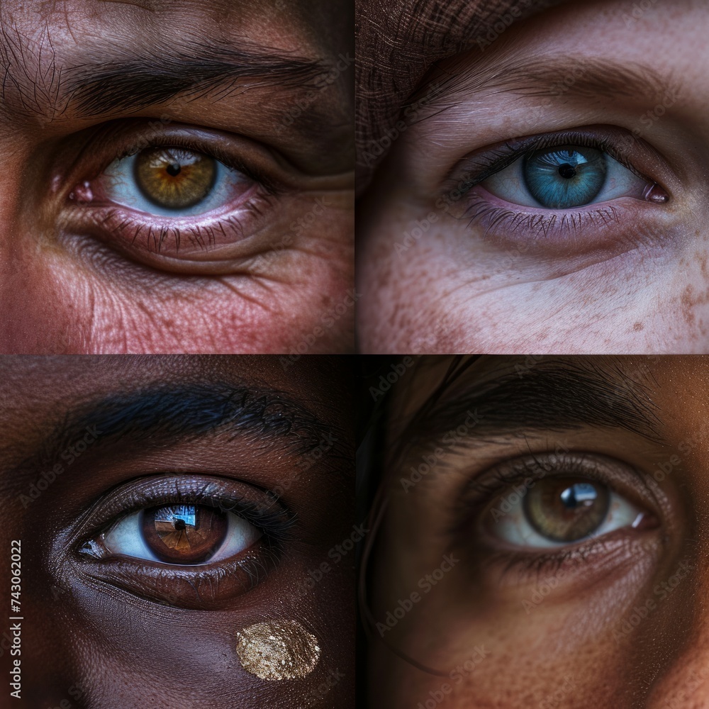 Collage of human eyes with different shades of blue and brown. A close ...