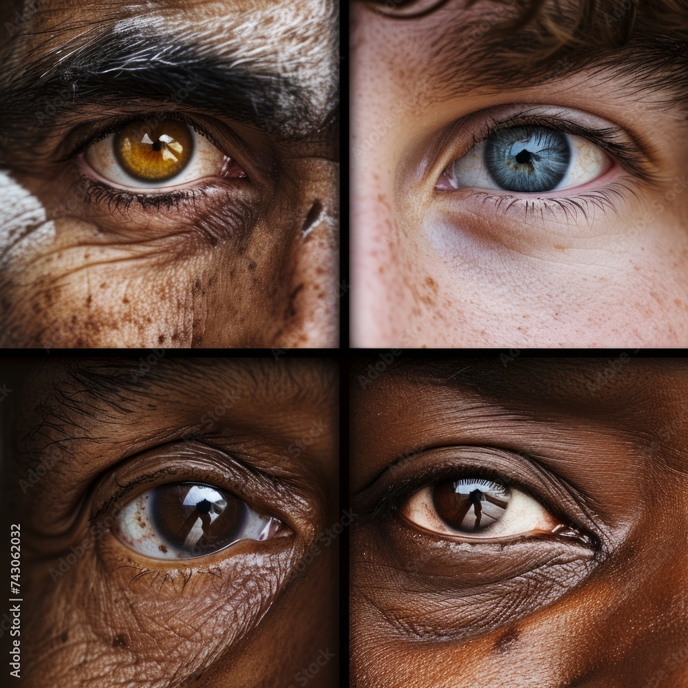 Collage of human eyes with different shades of blue and brown. A close ...