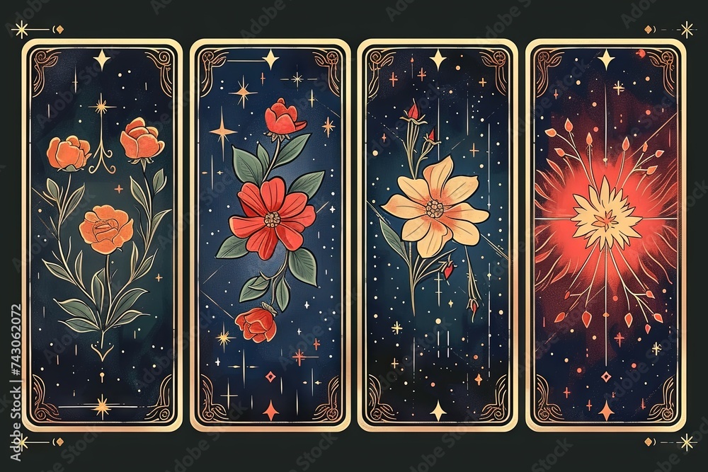 Abstract fantasy tarot card with stunning display of delicate flowers ...