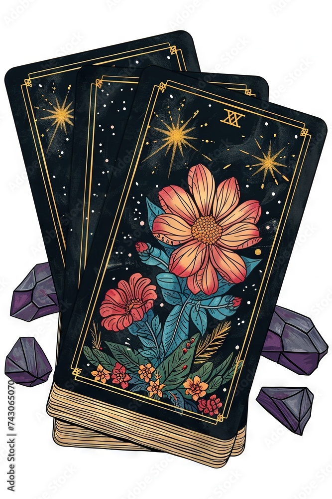 Abstract fantasy tarot card with stunning display of delicate flowers ...