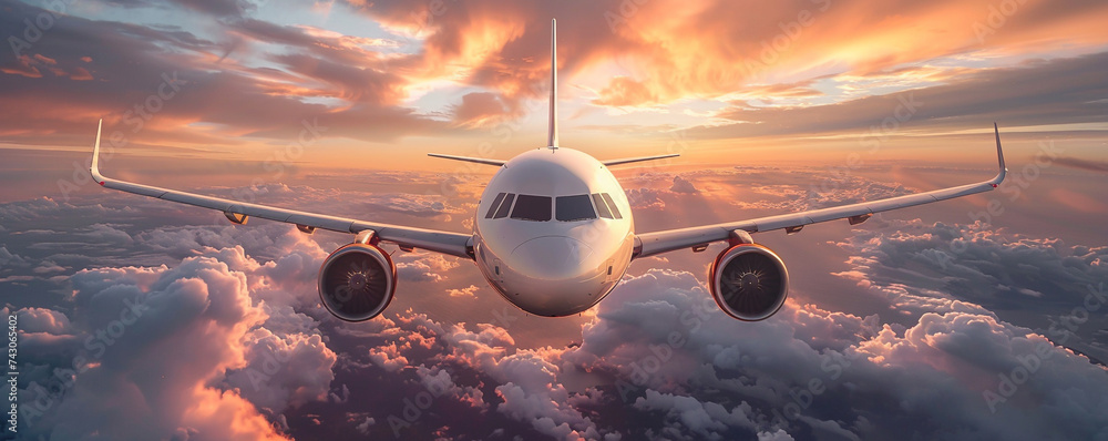 Frontal view of an airplane ascending sharply detailed cockpit view ...