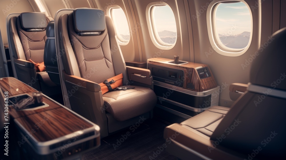 Generative AI Lavish business class cabin interior of an aircraft ...