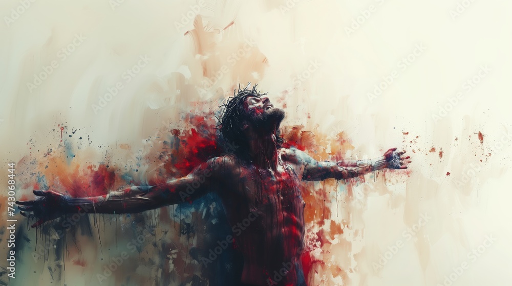 Watercolor painting of Jesus in the cross. Jesus dies on the Cross. The Crucifixion and Death of ...
