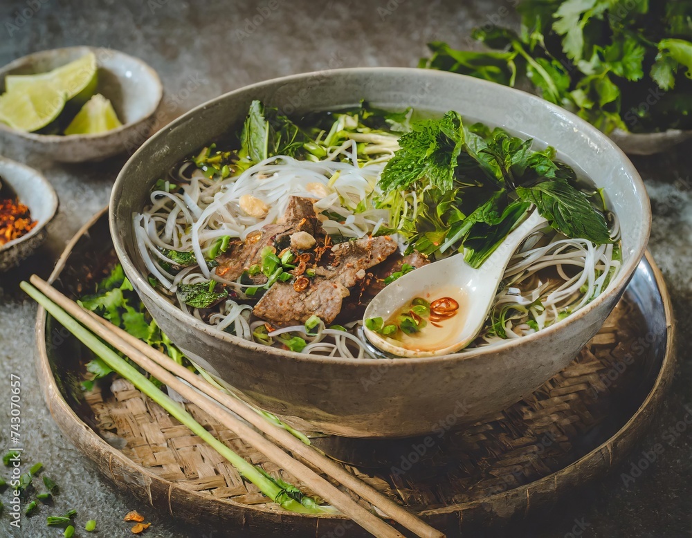 Pho soup. A traditional Vietnamese soup recognized for its fragrant ...