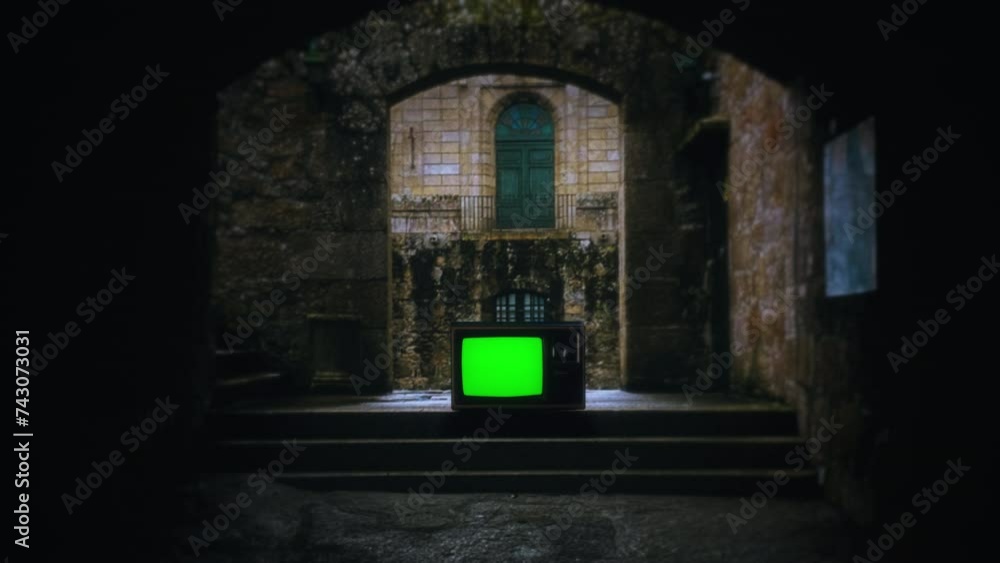 Old TV Green Screen Outside House Retro Television VHS Effect Zoom In ...