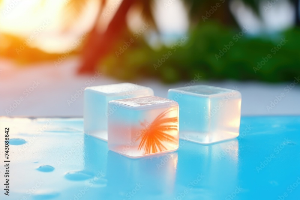 ice cubes for wiping the skin of the face. Cooling. Nata de coco ...