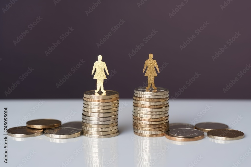 Male and female symbols on stacks of coins, illustrating the concept of ...