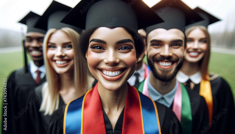 Groups of diverse university graduates smiling proudly at the camera ...