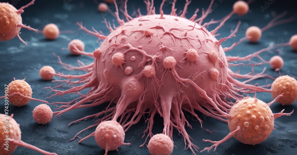 Cancer cells vis - illustration enhanced scanning electron micrograph ...