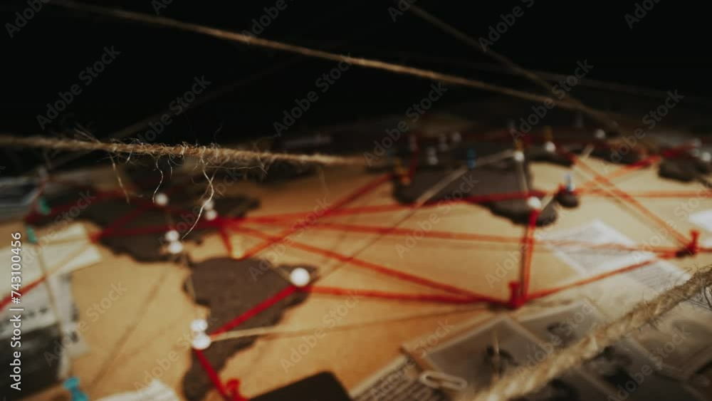 Dolly shot detective investigation board, investigative evidence ...