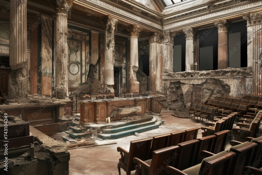A Neoclassicism inspired courtroom where ancient gods judge modern day ...