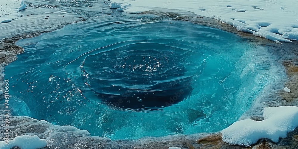 The Dynamic Swirl of a Geothermal Hot Spring Surrounded by Icy Terrain ...