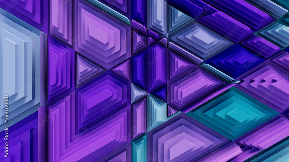 Purple and Turquoise Tech Background with a Geometric 3D Structure ...