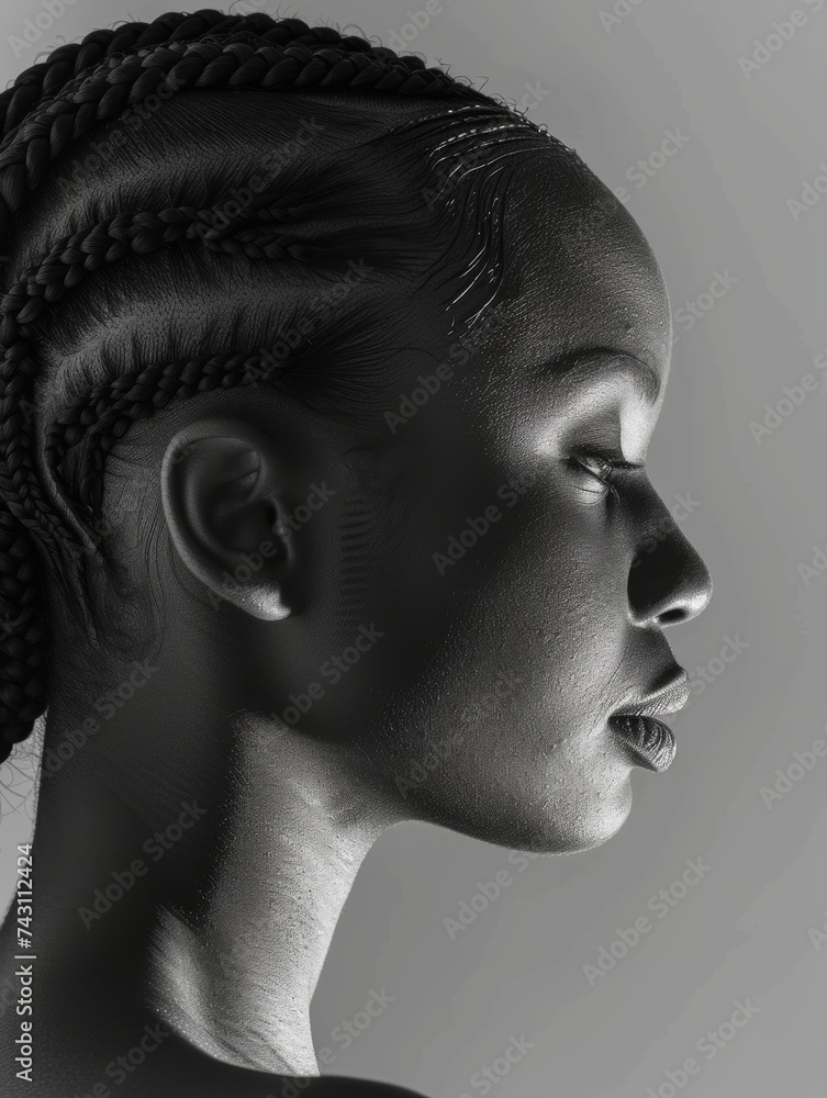 Side Profile of a Graceful Black Woman with Cornrow Braids in Natural ...