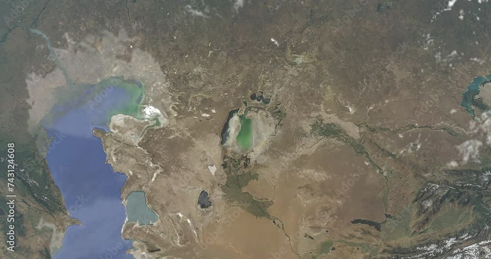 Vidéo Stock Zooming satellite image of the Aral Sea at present. View ...