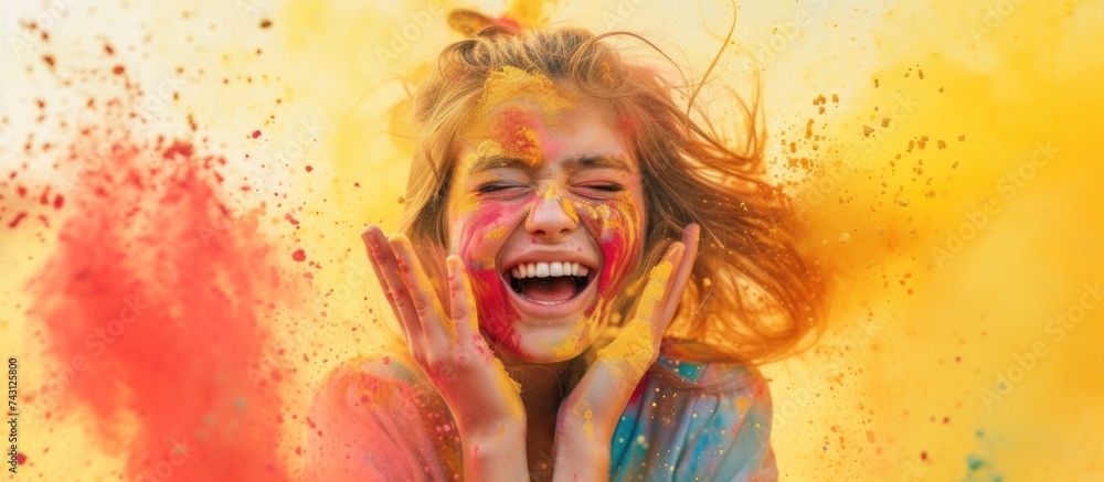 The image captures a vibrant moment where a young woman with blonde ...