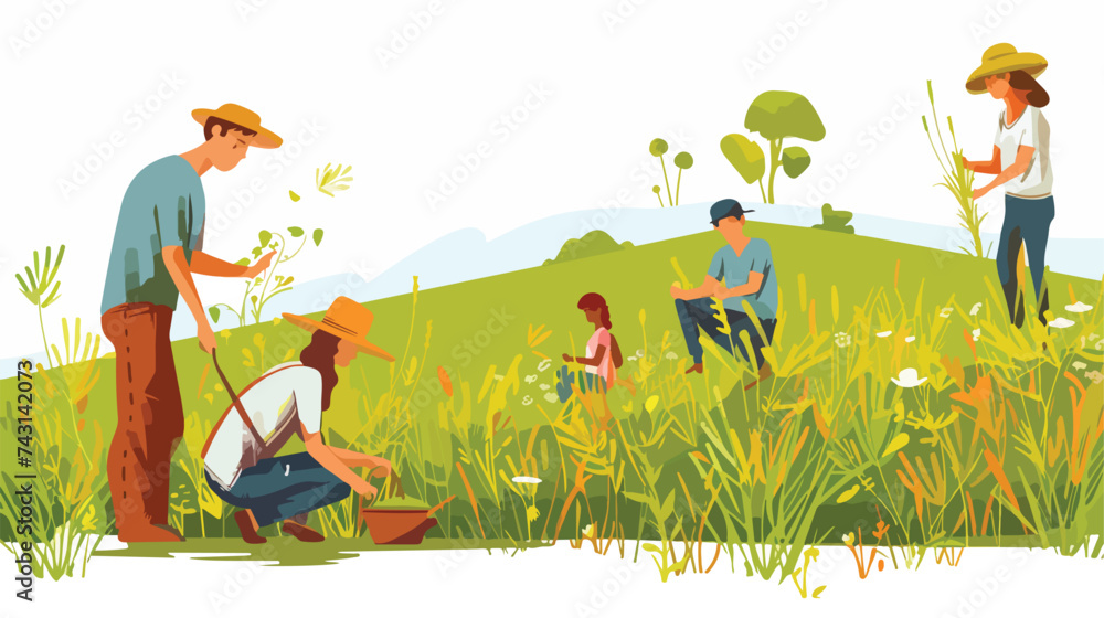 Outdoor people in field cartoon flat vector illustration Stock Vector ...