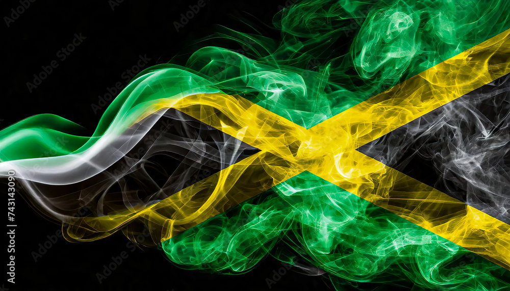 Drapeau jamaicain sous forme d'ondulation de fumées colorées avec les ...