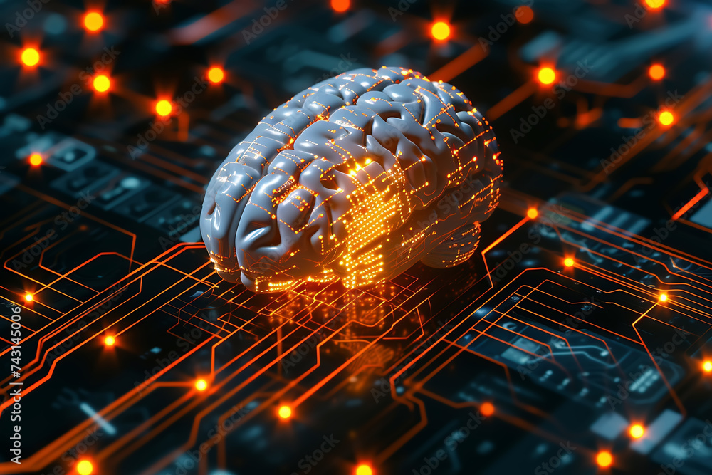 Human brain with micro chip, futuristic concept, artificial ...