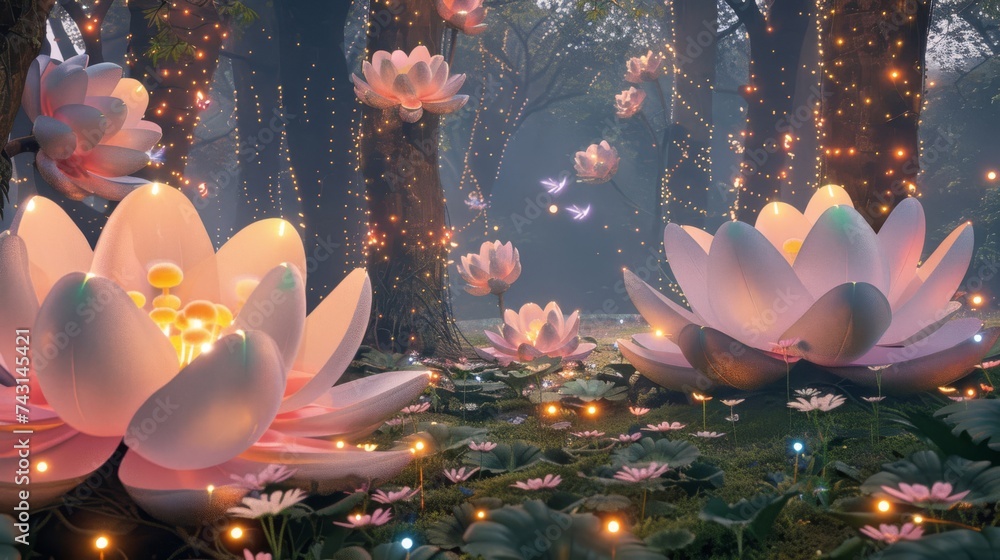 Magical glowing flowers in an enchanted forest setting, ideal for ...