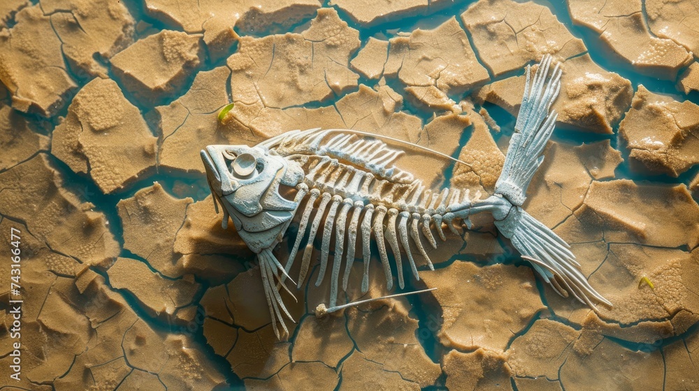 Climate change and global warming concept depicted with a fish bone on ...