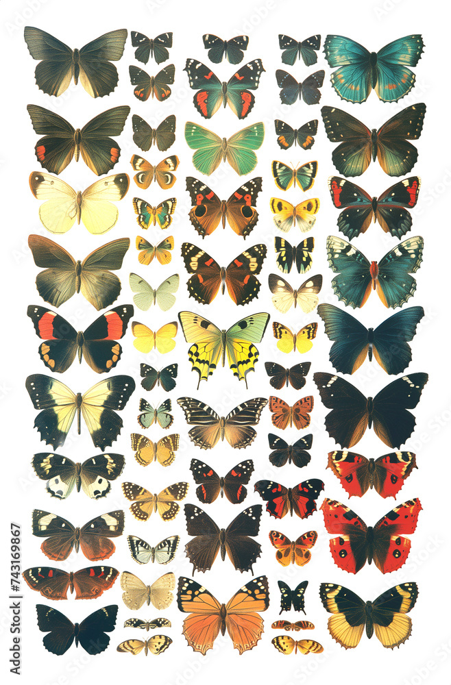 butterfly pinning isolated collection. butterfly set mounting with ...