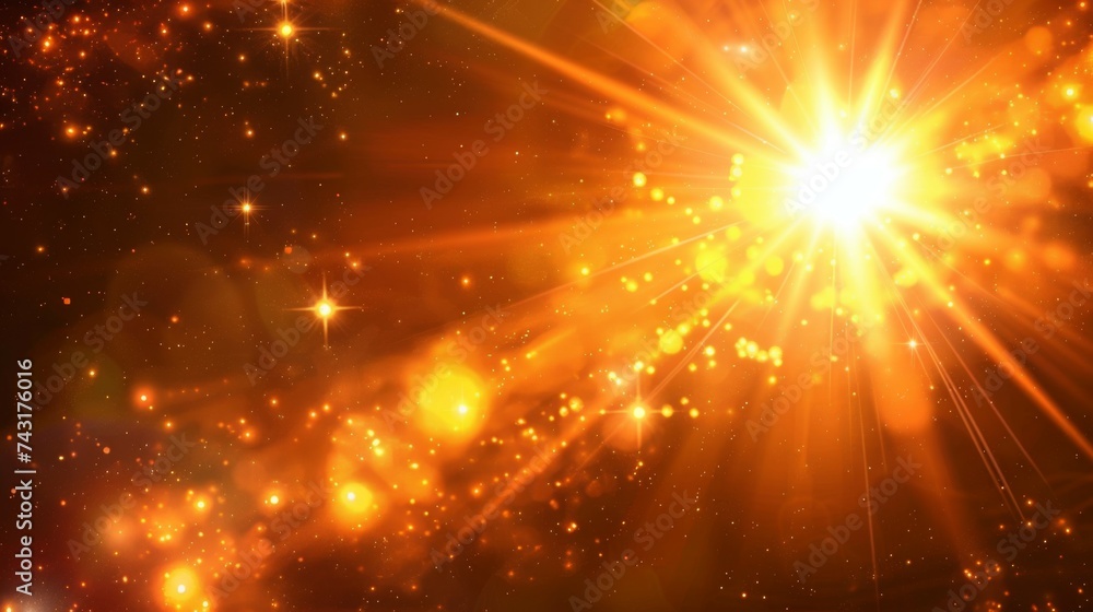 Solar flares create an abstract background with bright orange and ...