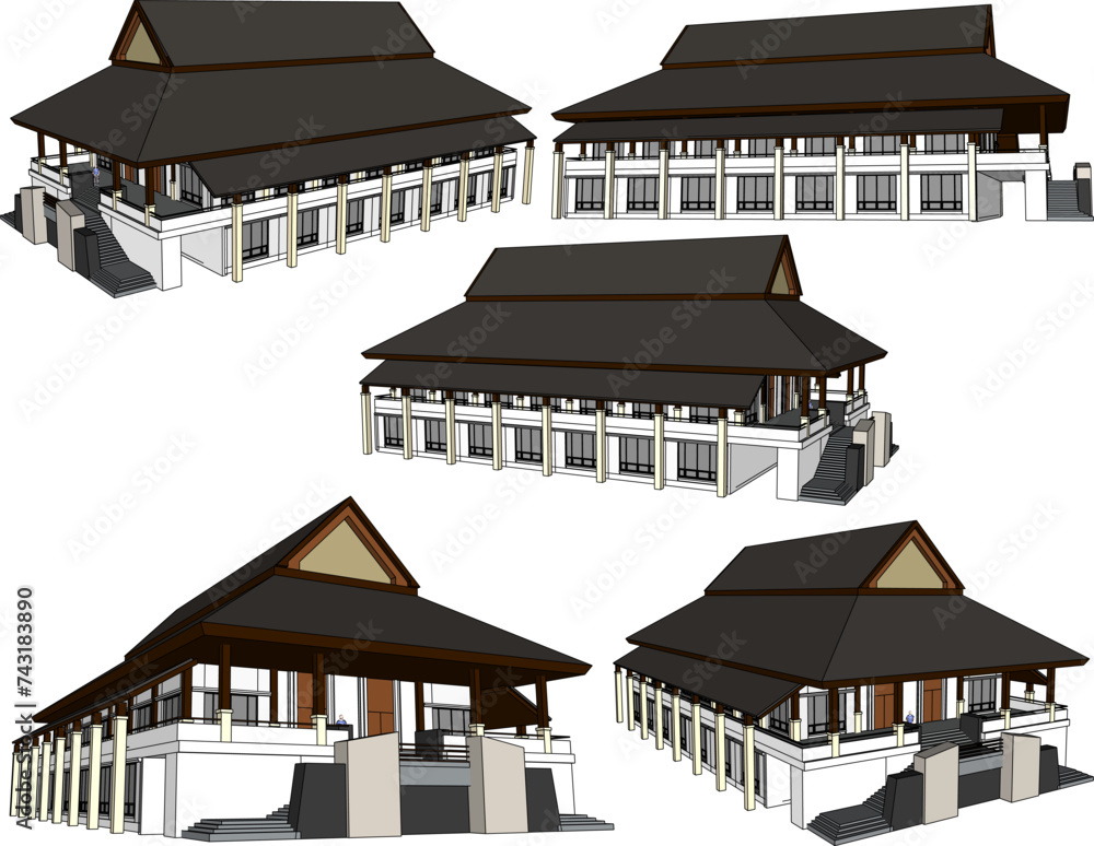 vector sketch illustration of meeting hall building design for weddings ...