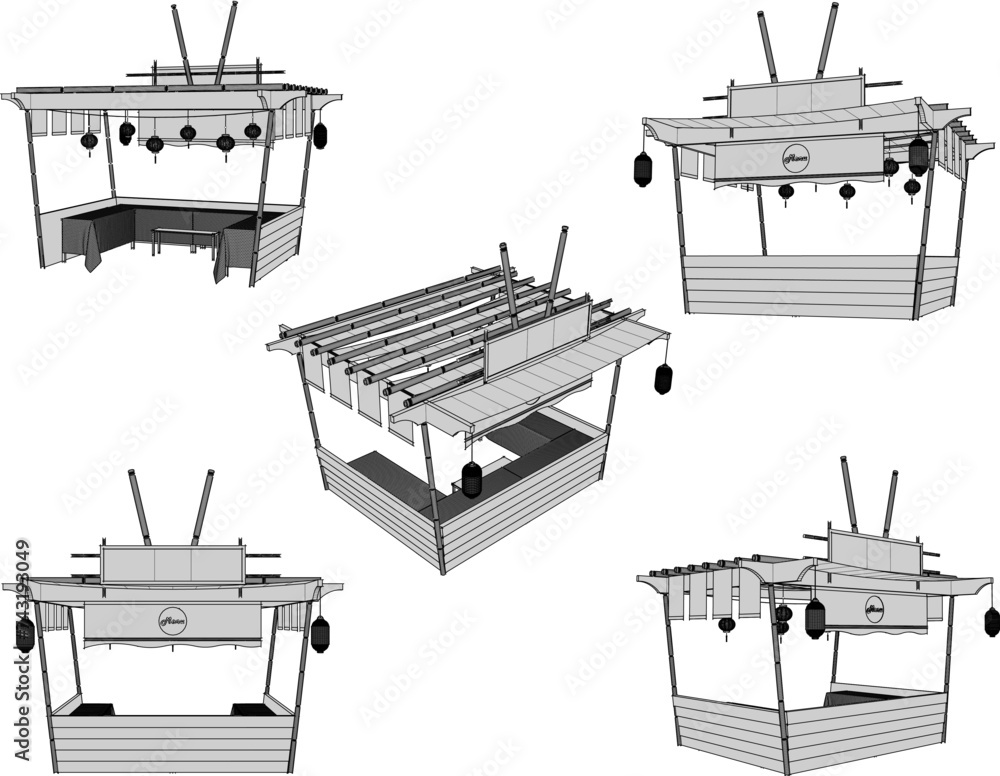 Vector sketch illustration of traditional ethnic Japanese food sales ...
