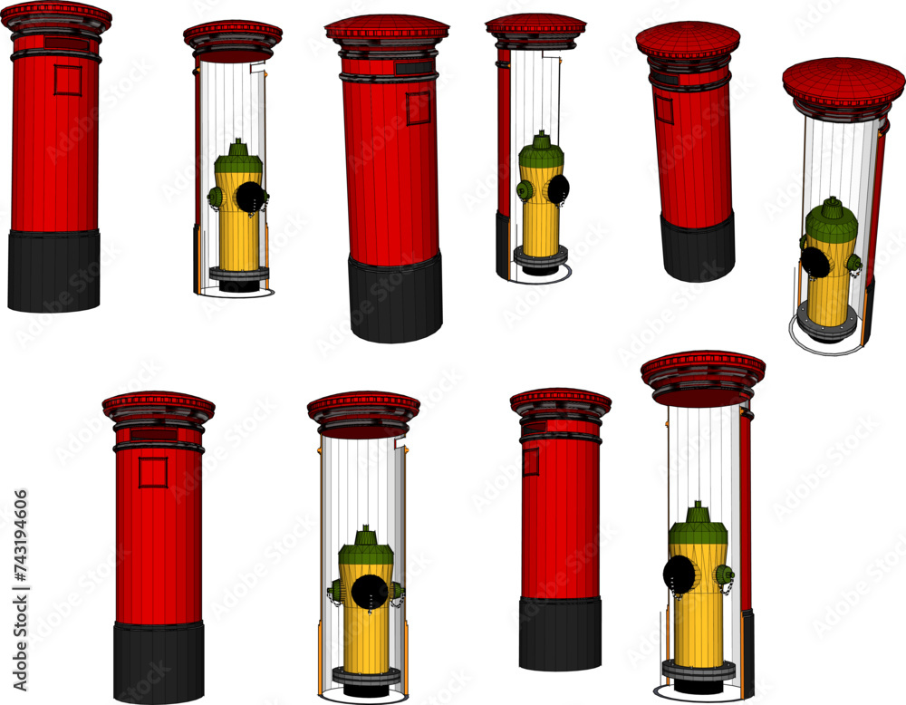 Vector sketch illustration of water hydrant design for fire fighting ...