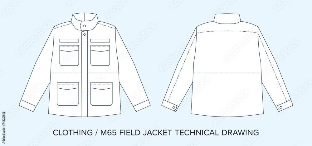 Blank M65 Jacket Technical Drawing, Apparel Blueprint for Fashion ...