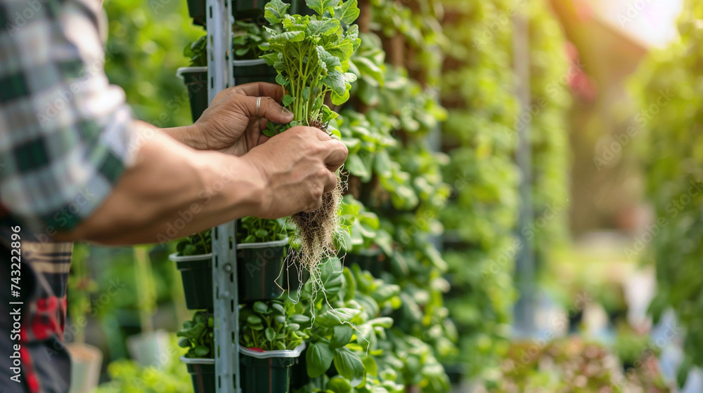 A farmer and an engineer examining the root system of plants in a ...