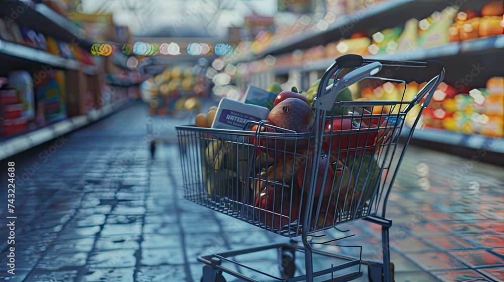 shopping cart and its contents, while slightly blurring the background ...