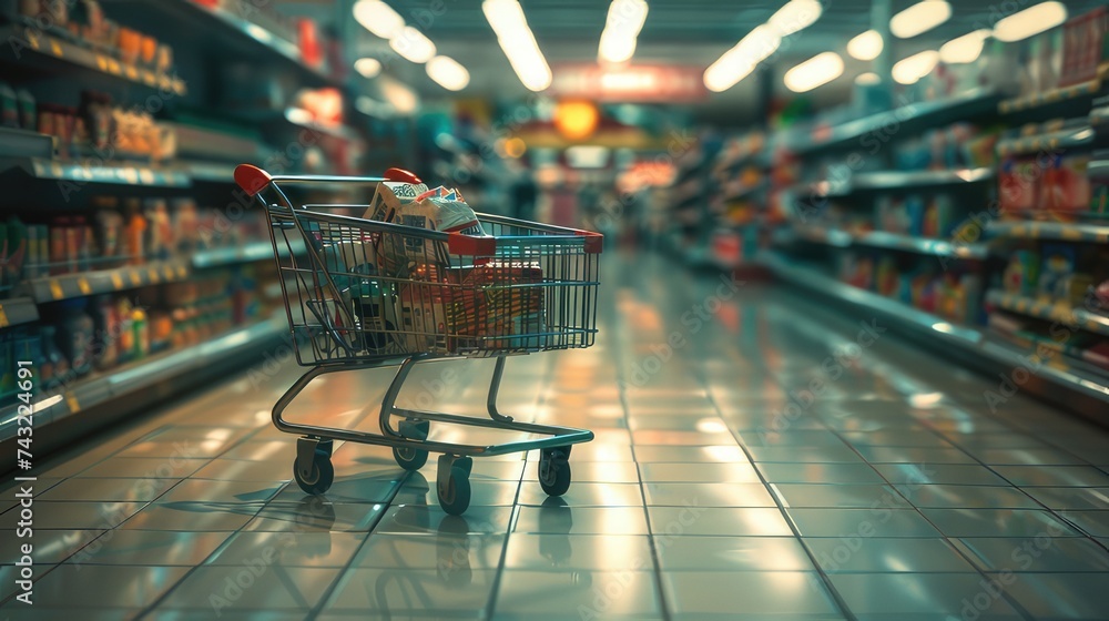 shopping cart and its contents, while slightly blurring the background ...