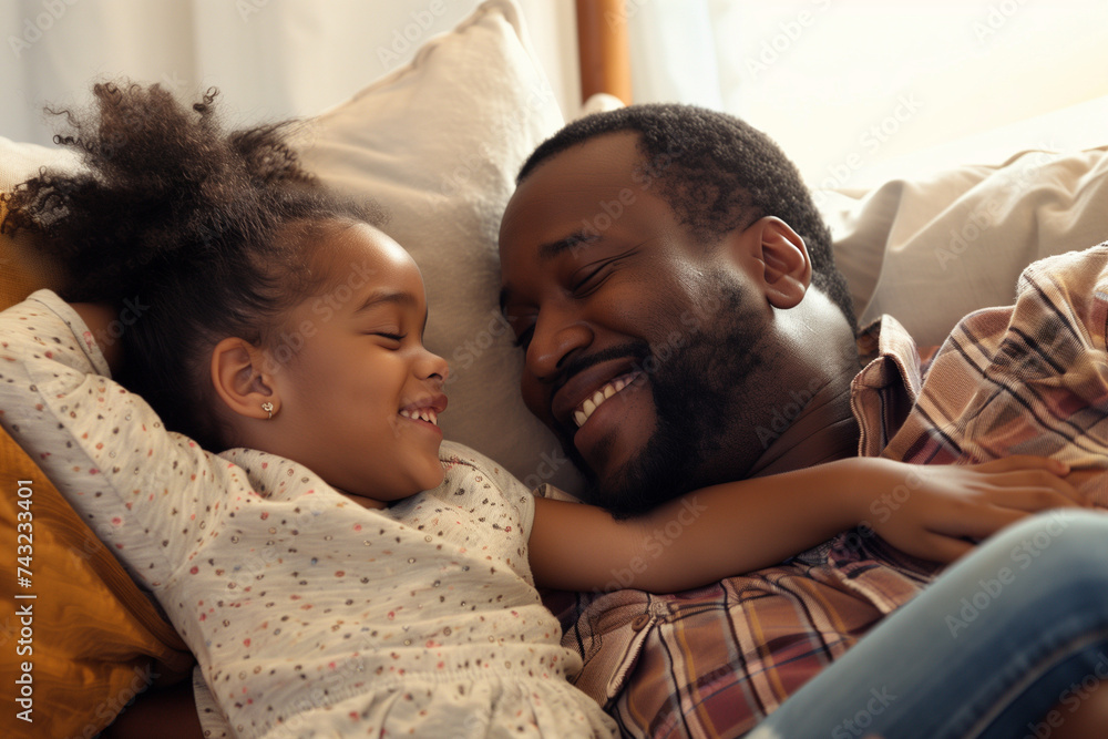 black african american father and child, dad and daughter bonding ...