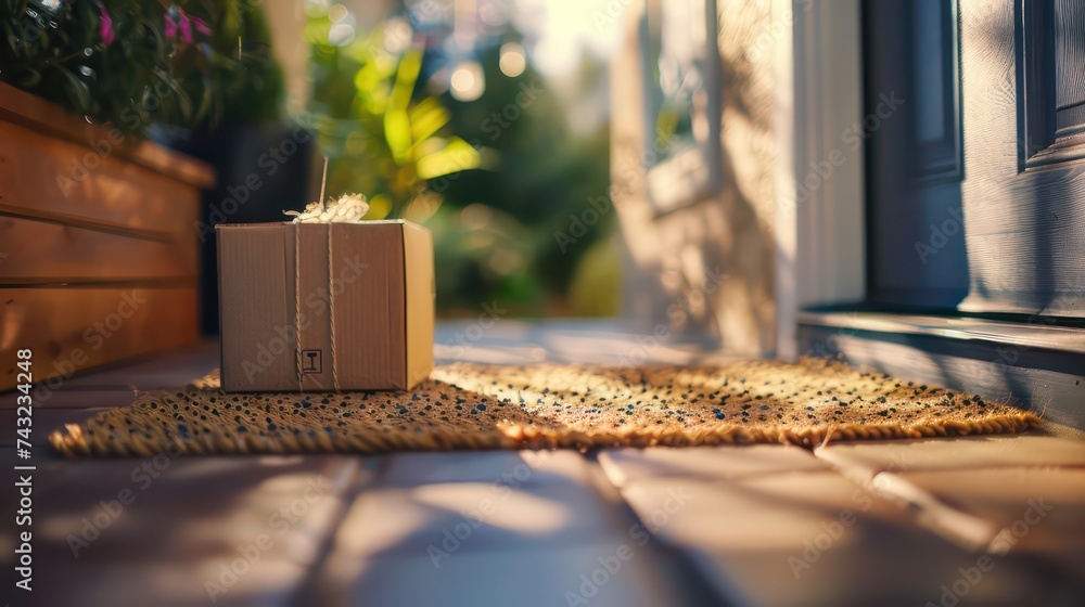 Online purchase delivery service concept. Cardboard parcel box ...