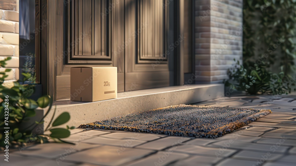 Online purchase delivery service concept. Cardboard parcel box ...