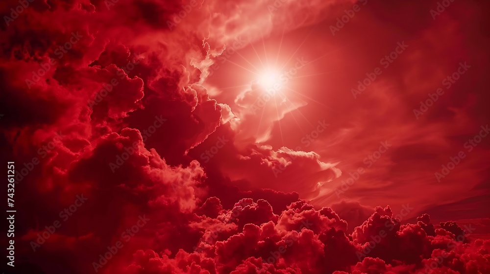 Red sky with clouds Fiery red sunset background with copy space for ...