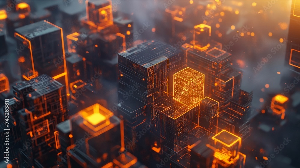 A visually compelling explainer scene depicting blockchain technology ...