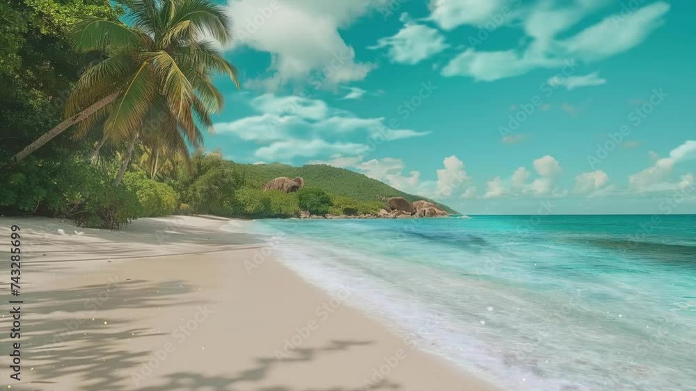 beach at a beautiful island. beach with palm tree and blue sky ...