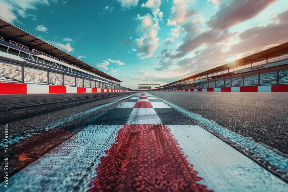 Amidst a serene blue sky, a cloud of dust rises from the red checkered ...